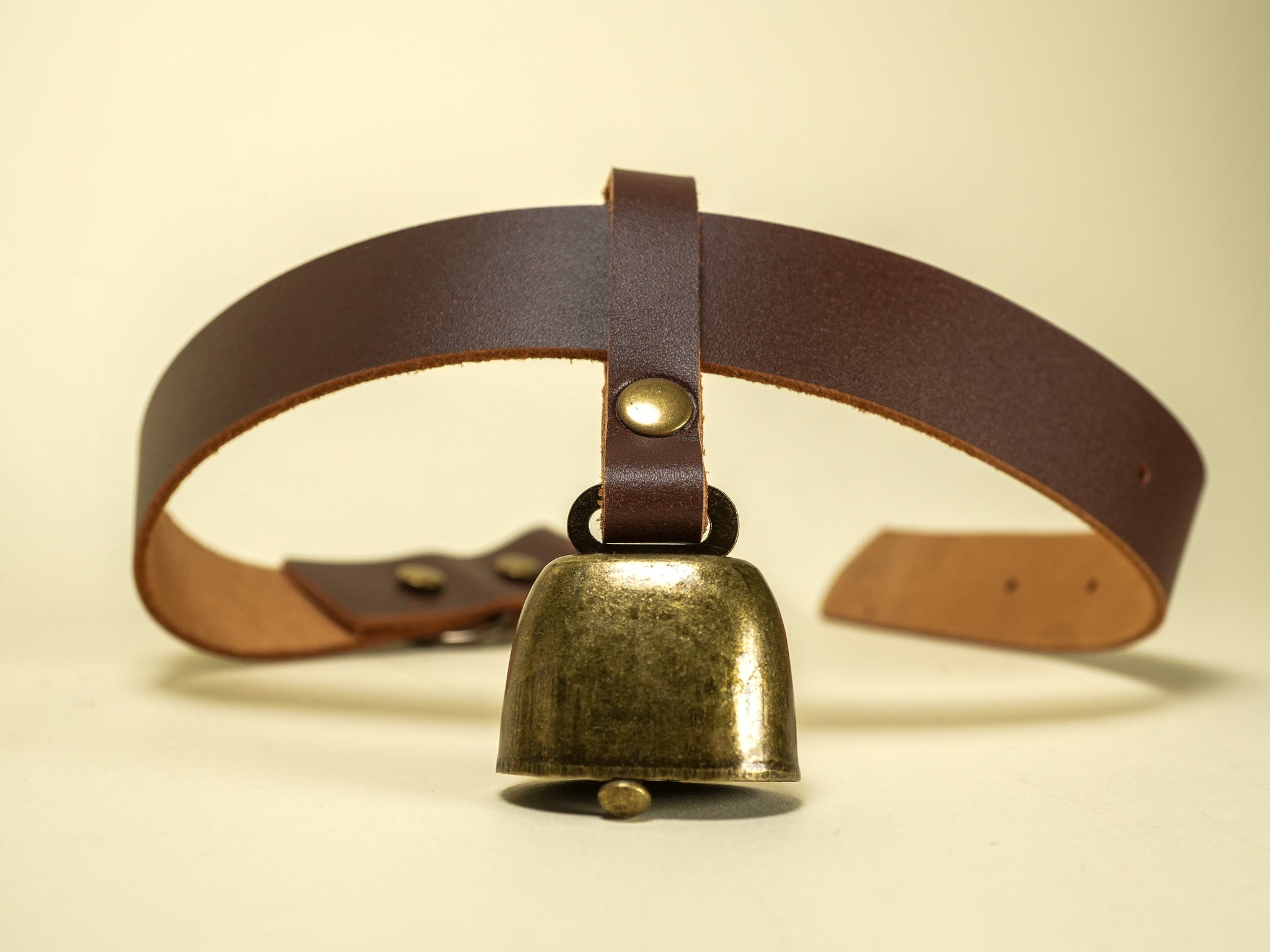 Brown Leather Hucow Collar with Original Cowbell and Antique Brass ...